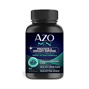 AZO Men Prostate and Urinary Defense, Clinical Strength Prostate Supplement for Men, Promotes Healthy Prostate Function and Size*, Supports Healthy Urine Flow*, 60 Count