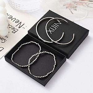 XIJIN 4Pcs Silver Beaded Bracelets Set Stainless Steel Friendship Cuff Bangle Bracelets for Women
