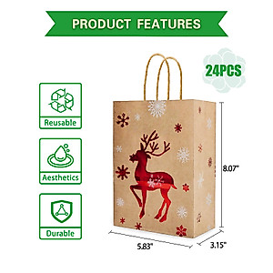U-PTY 24PCS Christmas Paper Gift Bags with Handles for Holiday Treats and Party Supplies