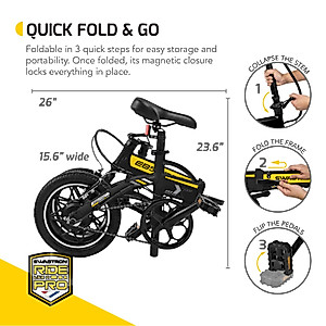 Swagtron Swagcycle EB-5 PLUS Folding Electric Bike with Pedals and Removable Battery, Blue, 14" Wheels