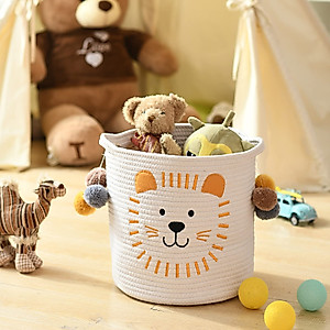 INough Toy Storage Baskets Cute Laundry Basket with Handles Dog Toy Storage Basket Durable Large Cotton Rope Storage Bins Home Organizer Solution for Office, Bedroom, Closet, Toys & Laundry (Lion)