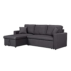 Lilola Home Linen Fabric Reversible Sleeper Sectional Sofa with Storage Chaise, Dark Gray