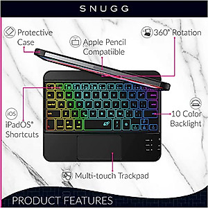 Snugg iPad Mini 6 Case with Keyboard (2021-6th Gen), Wireless Backlit Touchpad Bluetooth Case 360 Degree Rotatable iPad Mini Keyboard - Black