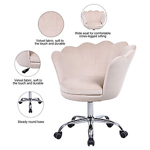 HOMEFUN Vanity Chair, Shell Chair with Wheels Cute Modern Desk Chair for Women Makeup Swivel Adjustable Roliing Chair for Bedroom, Beige