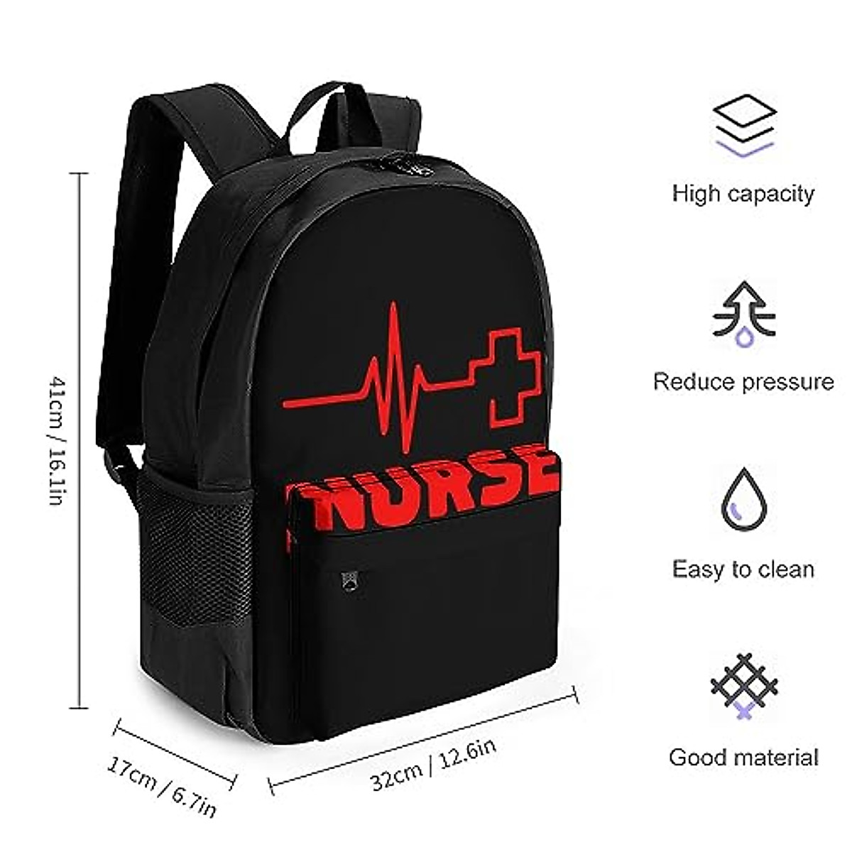 Nurse Heartbeat Red Cross Laptop Backpack for Men Women Shoulder Bag Business Work Bag Travel Casual Daypacks