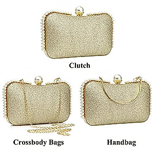 Womens Clutch Pearls Evening Bag Wedding Party Purse and Shoulder Handbag (Black)