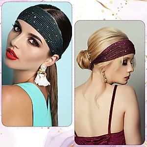 Wavyknot 12 Pieces Bling Boho Headbands Sequins Wide Headbands African Head Wrap Stretchy Hair Bands Breathable Turban Elastic Yoga Running Sport Hair Scarf Hair Accessories for Women