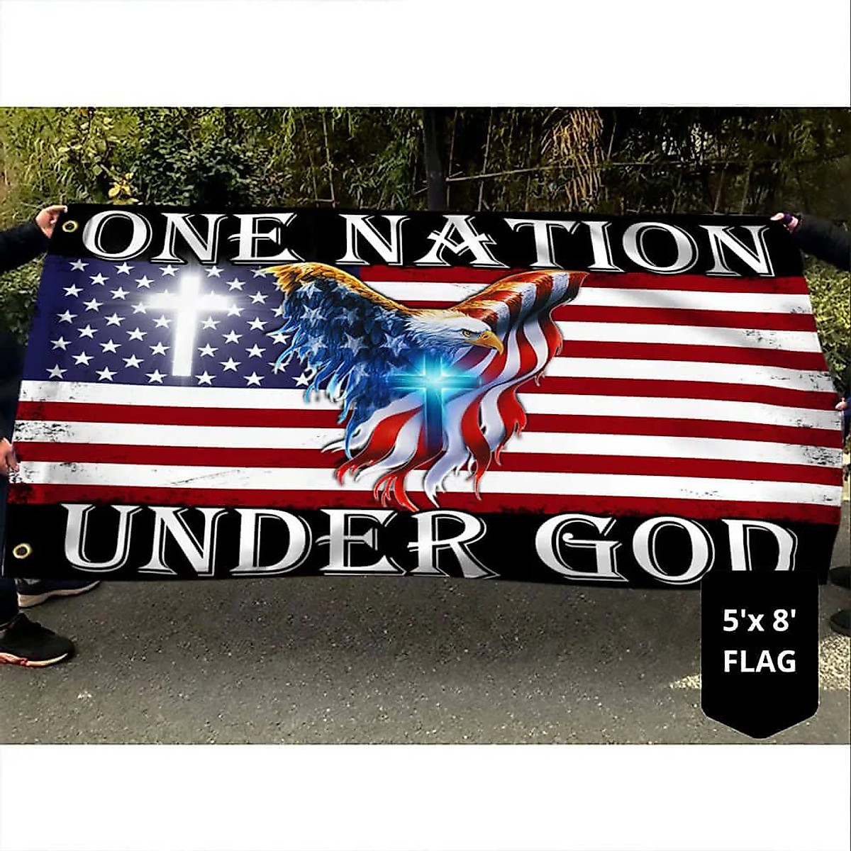 One Nation Under God American Eagle Grommet Flag 3x5 Outdoor Double Sided Faithgee One Nation Under God Flag with Flagpole Rings Jesus American Flag with Christian Cross Garden Yard Unique Flags