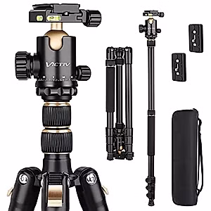 Tripod for Camera, VICTIV Heavy Duty Camera Tripod Monopod, Aluminum Travel Tripod for DSLR, Professional Tripod Stand with Strong Locking Ball Head and 2 Aluminum Quick Release Plate - Gold