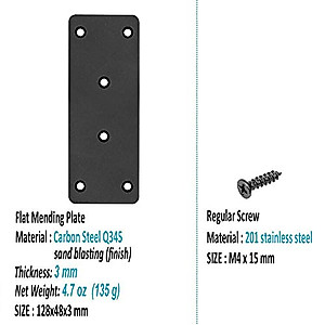 MOUNTAIN_ARK 10 Pack Black Flat Mending Plate, 5" x 1-7/8" Steel Straight Braces, Repair Connector