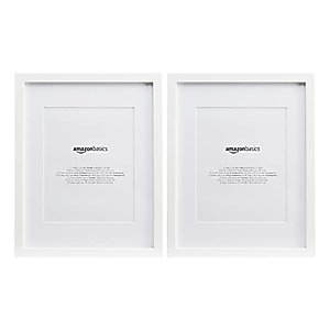 Amazon Basics Photo Picture Frame - 11" x 14" or 8" x 10" with mat, White - Pack of 2