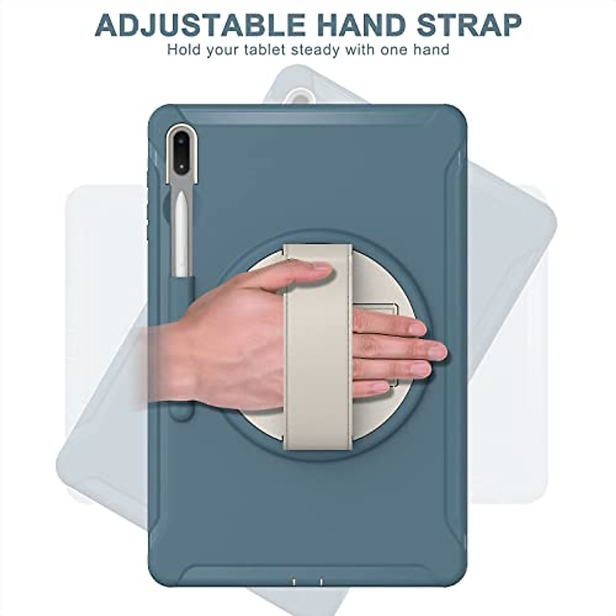 Junfire Galaxy Tab S8 Plus Protective Cover Case, Samsung Galaxy Tab S7 FE/S7 Plus 12.4" Shockproof Rugged Case with Hand Strap/Pencil Holder/Kickstand 2022/2020-Cronflower Blue