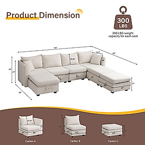 JMYMRY Modular Sectional Sofa, Convertible U Shaped Sofa Couch with Storage, Flexible Modular Combinations Fabric Couch for Living Room, Beige