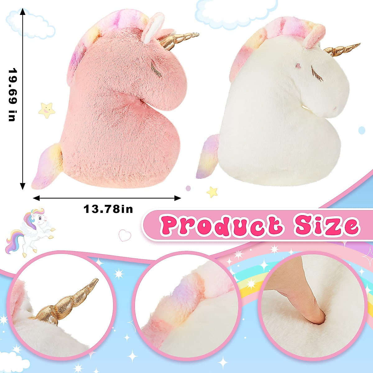 Maitys 2 Pcs Decorative Unicorn Pillows for Girls Bedroom Gift for Christmas Large Soft Unicorn Throw Pillows White Pink Fluffy Plush Stuffed Animal Pillows Birthday Baby Shower Cute Home Decor