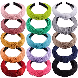 SIQUK 15 Pieces Top Knot Headband Turban Headbands with Cross Knot Wide Cloth Knotted Headbands for Womem and Girls