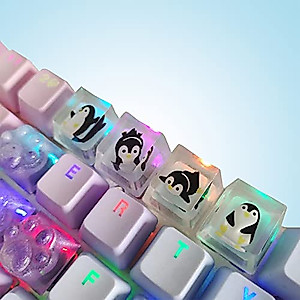 Cute Penguin Anime Keycaps,Blue Ocean Custom Keycaps,4 Pcs Keyboard Keycaps Set,Clear Resin Artisan Keycap with Designs for Gaming Mechanical Keyboards Cherry MX Gateron Switches.(OEM) (4 Penguins)