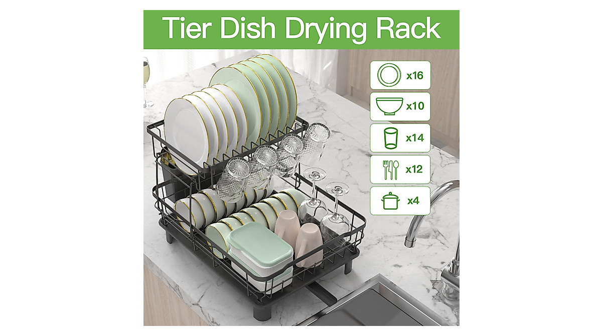 Compact Black Dish Drying Rack for Kitchens
