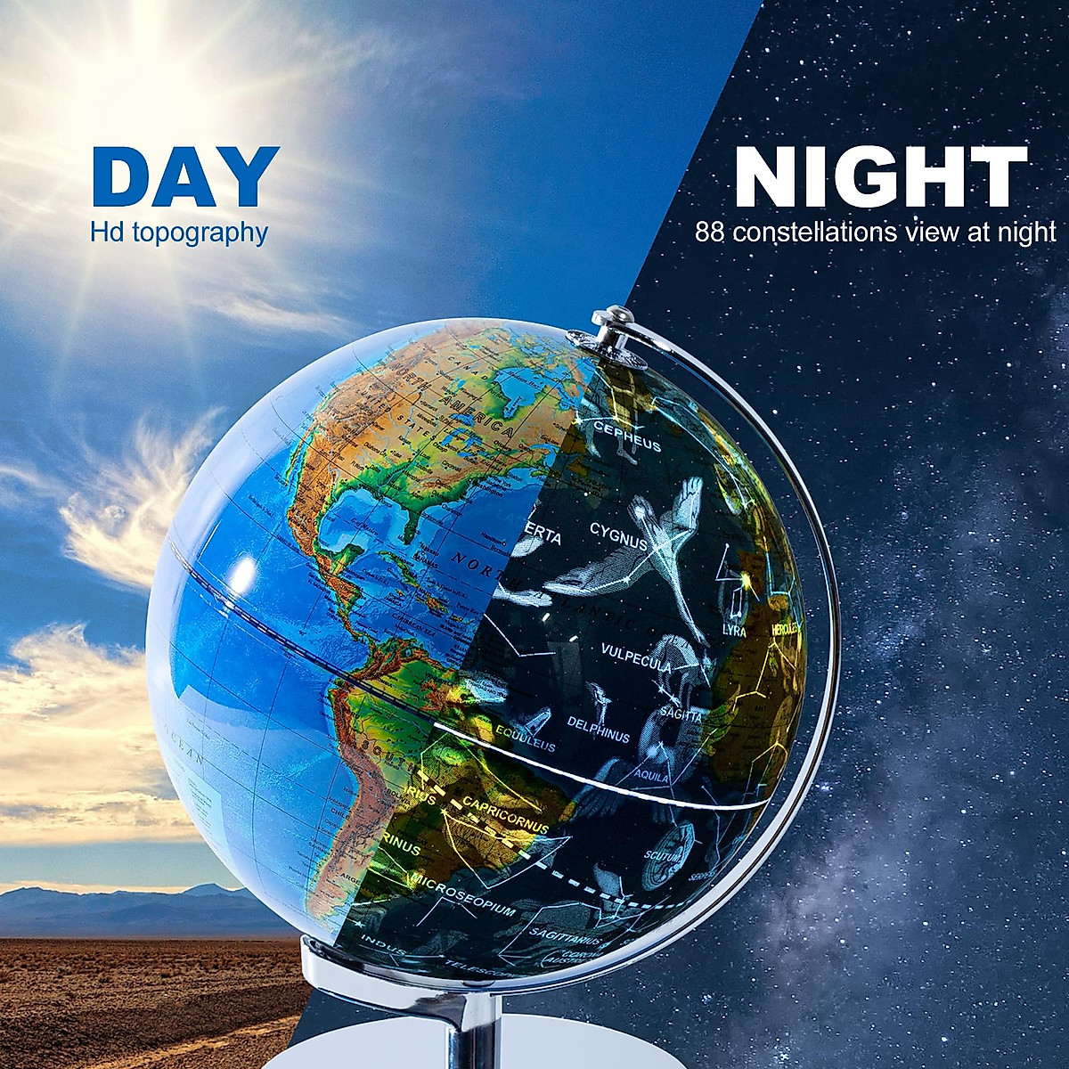 World Globe for High Clear Map Globe,9" Illuminated Constellation Globe,Educational Geographic Globe,Decor for Home Office Classroom