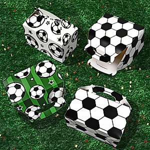 Erweicet Soccer Party Treat Boxes 24 PCS Football Gift Boxes Cardboard Candy Cookies Box with Handles Goodie Bags for Kids Sports Theme Birthday Party Decoration Soccer Party Supplies
