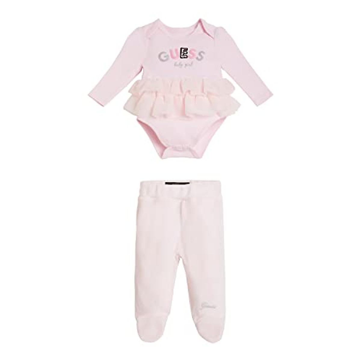 GUESS Baby Girl Long Sleeve Mesh Bodysuit 2 Piece Set, Ballet Pink, 0/3M