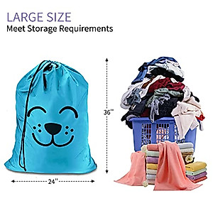 Laundry Bag with Cute Dog Face Pattern, Laundry Bags Extra Large Heavy Duty, Dog Canvas Laundry Bag with Strap, Dirty Laundry Travel Bag, Easy Fit a Laundry Hamper or Basket, Dog Lover Gifts…