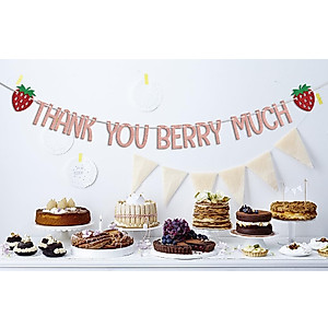 Thank You Berry Much Banner, Strawberry Themed Bachelorette Wedding Bridal Shower Party Decorations, Thanksgiving Day Decoration, Fruit Birthday Baby Shower Party Supplies Rose Gold Red