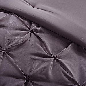 Madison Park Essentials Cal King Comforter Set, 24 Piece Bedding With Matching Curtains, Decorative Pillows, Luxe Diamond Tufting , Room in a Bag Joella Collection, Plum Cal King