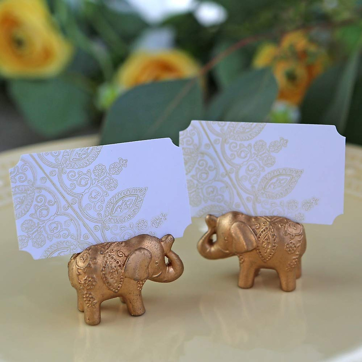 Kate Aspen Lucky Golden Elephant Place Card Holders, Photo Holders, Party Favors, Indian Wedding Decorations, Placecards, Place Setting, (Set of 6)