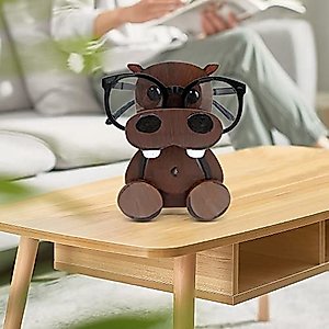 Cute Creative Animal Glasses Holder, Wooden Animal Shaped Glasses Frame, Fun Eyeglass Holder Display Stands, Pet Glasses Stand Home Office Desktop Decor, Handmade Corgi Glasses Stand (Hippopotamus)