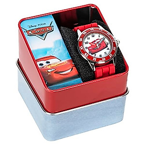 Disney Pixar Cars Kids' Time-Teaching Watch – Lightning McQueen Design with Red Silicone Strap, Easy-to-Read Dial, and Adjustable Fit for Wrists 5.5" to 8"