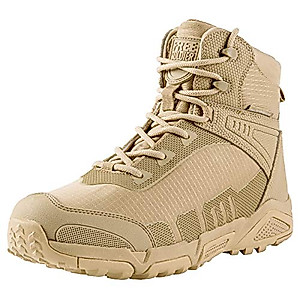 FREE SOLDIER Men's Waterproof Hiking Boots Lightweight Work Boots Military Tactical Boots Durable Combat Boots(Tan, 10 US)