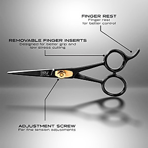 BRV MEN Razor Sharp Beard & Mustache Scissors - 5" - High Carbon Stainless Steel - Facial Hair Trimming Shears - RIGHT HANDED, Black