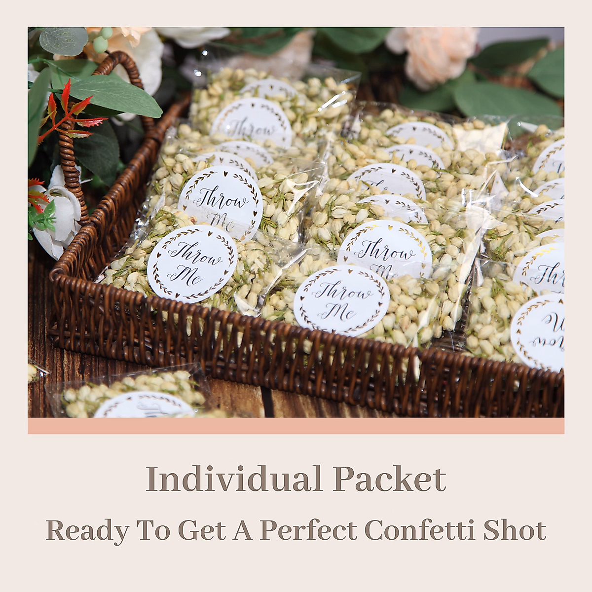 RainbowPana 50 Pack Wedding Confetti | Dried Flower Petals, Jasmine Buds | Biodegradable Flower Petals for Weddings, Wedding Confetti, Dried Flower Confetti | Wedding Send Off, Exit, Tosses