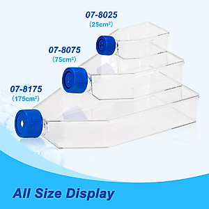CryoKing Cell Culture Flasks, Sterile Plastic Tissue Culture Bottle with Filter Cap, 75cm² Culture Area, TC Treated, 25ml Working Volume, Pack of 5
