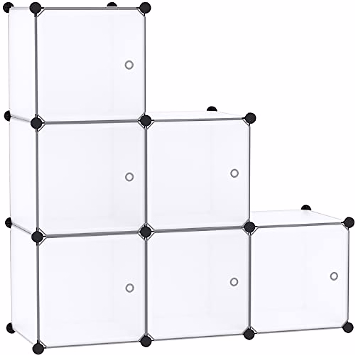 C&AHOME Cube Storage Organizer with Doors, 6-Cube Shelves, Closet Cabinet, DIY Plastic Modular Bookshelf Ideal for Bedroom, Living Room, 36.6”L x 12.4”W x 36.6”H White USBTM3006B-DOOR