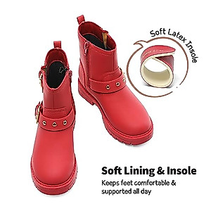 DREAM PAIRS Girls Ankle Booties Waterproof Side Zipper Boots Sdbo2305k Red Size 2 Little Kid