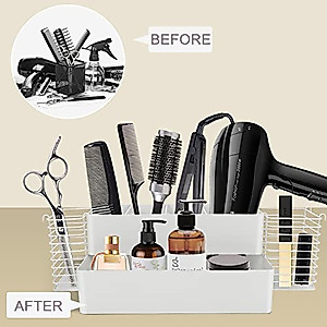 BUSOKIP Hair Tool Organizer/Hair Dryer Holder Wall Mount. Large Bathroom Sink Organizer Countertop Hot Tool Holder for Curling Iron, Blow Dryer, Straightener, Flat Iron. White