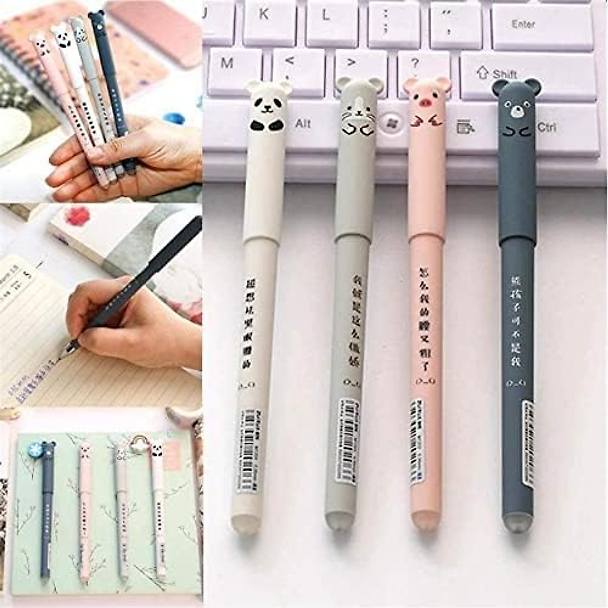 Jowxsx 4 PCS Cute Black Erasable Gel Pen Cute School Supplies Cool Things Cartoon Erasable Easy to Rub Rub Gel Pen Cute Ballpoint Pen Gel Ink Pens