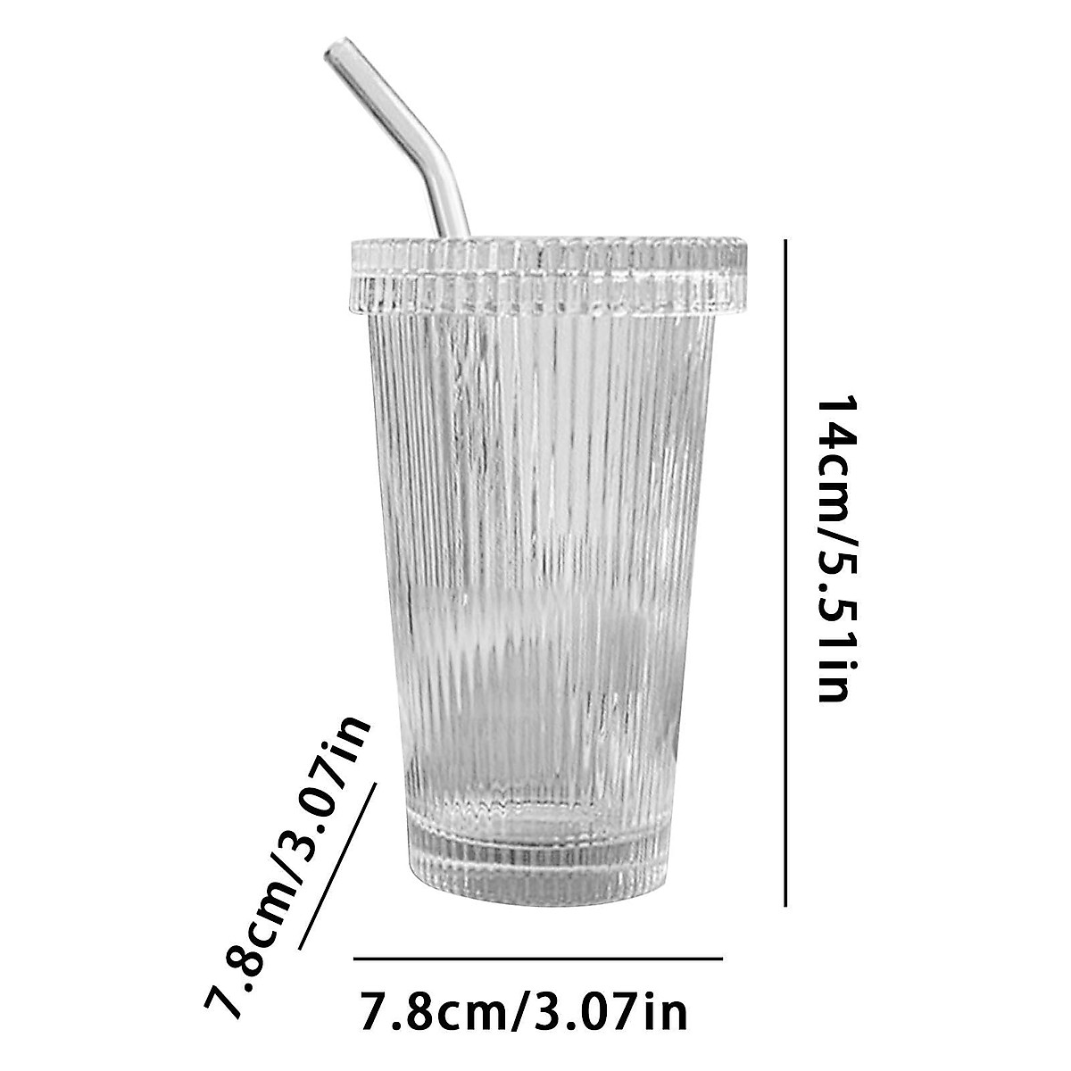 MEFFE Ribbed Glass Stem-ware, Glass Tumbler Stripe Glass Cup, Elegant Ribbed Glass Tumblers, Ribbed Glass Drinking Jars, Coffee Cup With Lid and Straw Drinking Glasses for Iced Coffee, Milk, Tea, Jui