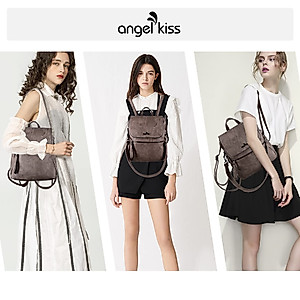 Angel Kiss Backpack Purse for Women Casual Fashion Vegan Leather Shoulder Bag Ladies Zipper Magnetic Flap Backpack