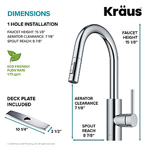 Kraus KPF-2620CH Oletto Single Lever Pull Down Kitchen Faucet, 16 Inch, Chrome (Pack of 4)
