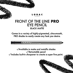 LORAC Front Line PRO Waterproof Eyeliner Pencil, Black Matte| Long Lasting| Makeup Pencil Sharpener | High-Precision
