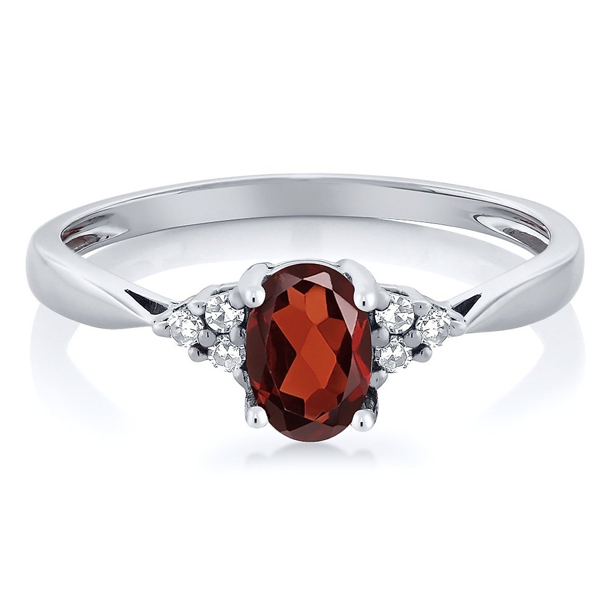 Gem Stone King 14K White Gold Red Garnet and Diamond Engagement Ring For Women (0.56 Cttw, Gemstone Birthstone, Available In Size 5, 6, 7, 8, 9)