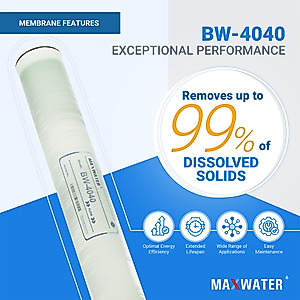 Max Water Brackish Water RO Membrane Element-BW-4040 2400 GPD, Commercial Reverse Osmosis size 4" x 40" good for Industrial, Municipal, Waste Water Re-Use, Car Wash, Whole House etc. (Pack of 4)