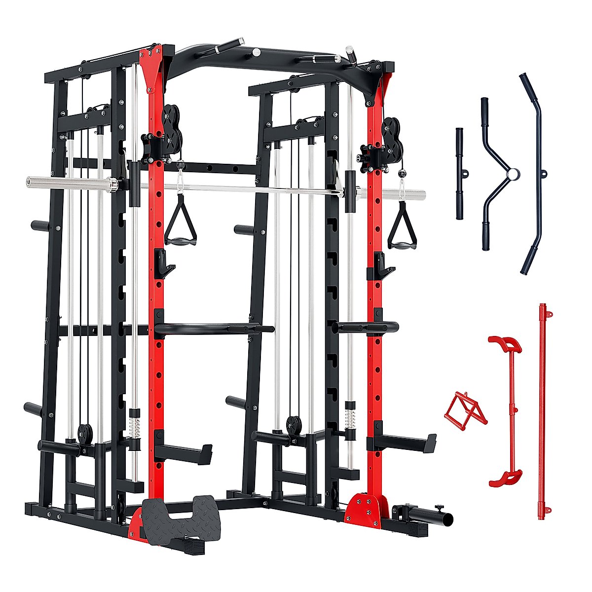 MAJOR LUTIE Smith Machine, SML07 1600lbs Power Cage with Smith Bar and Two LAT Pull-Down Systems and Cable Crossover Machine, 6 Cable Attachment(2023 Version), D32