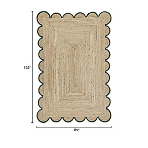 THE PIKKU INTERNATIONAL - Handmade Jute Rug Beige with Scallop Green Border Rectangle Hand Woven Farmhouse Jute Area Rug (7 x 11 ft)