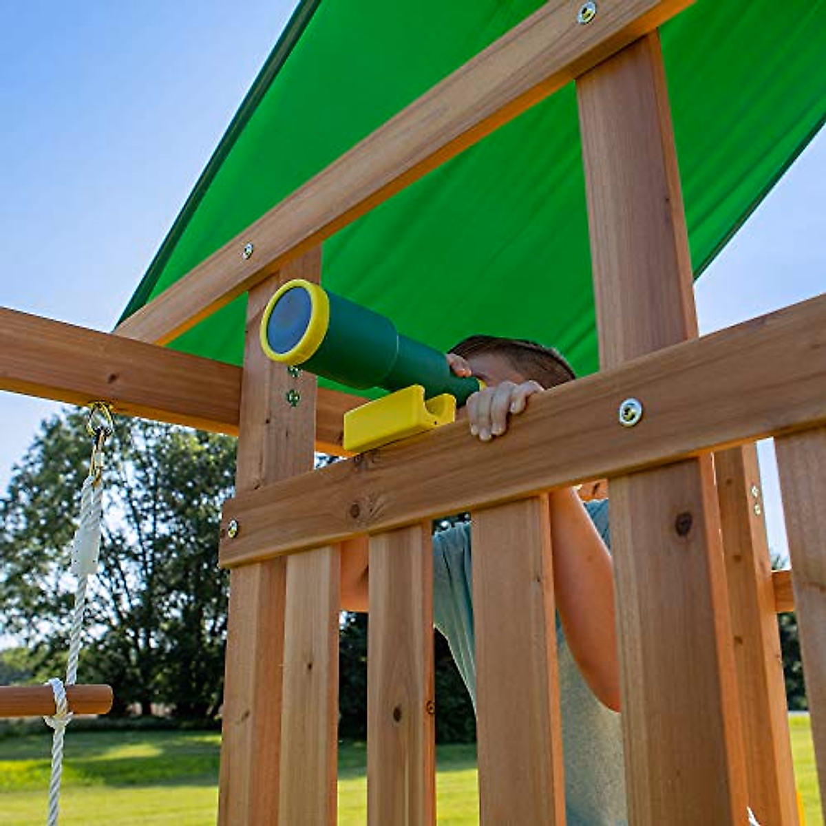 Backyard Discovery Mount McKinley All Cedar Wood Swing Set, Playground for All Kids Age 3-10, Rock Wall, Wave Slide, Fort, Double Rock Climber and Rope