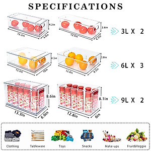 Mano Stackable Fridge Drawers Pull Out Bins with Handle Clear Refrigerator Drawers Organizer Food Storage Container Box with Dividers Plastic Produce Saver for Pantry, Cabinet, Kitchen, Clothes（7Pack）