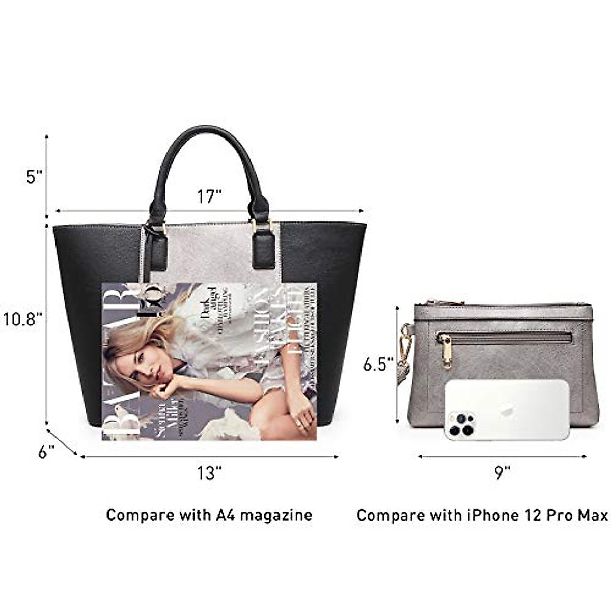 MKP Women Two Tone Large Tote Bags Top Handle Satchel Handbags Purses Set 2pcs