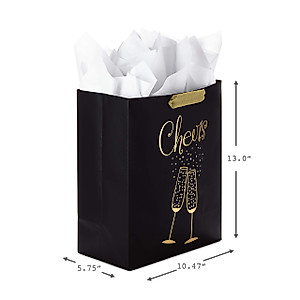 Hallmark All Occasion Gift Bags Assortment with Tissue Paper - Black and Gold (Pack of 3, 2 Large 13" and 1 Medium 9" for Anniversaries, Weddings, Birthdays, Holidays and More)